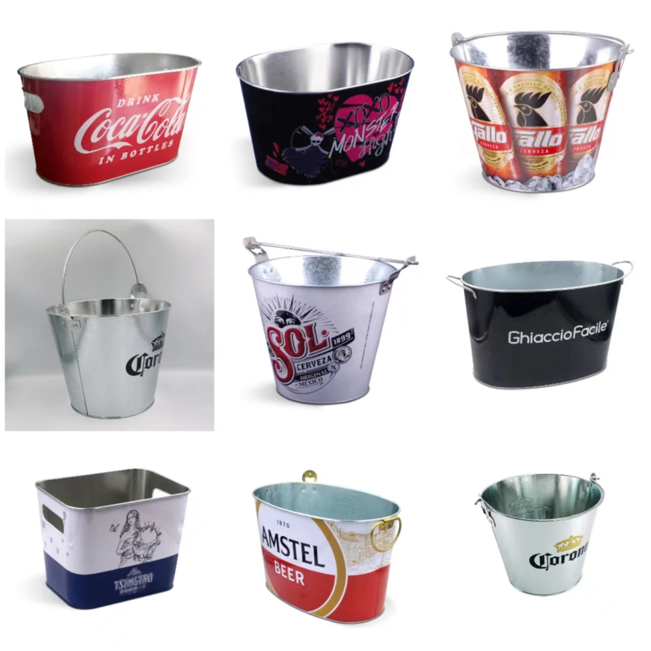 Ice Tin Buckets Customized Logo Metal Ice Buckets Galvanized Ice ...