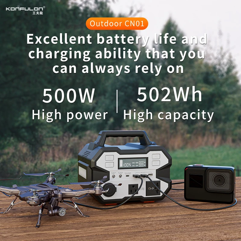 Konfulon Power Bank - 500W Portable Power Station for Outdoor