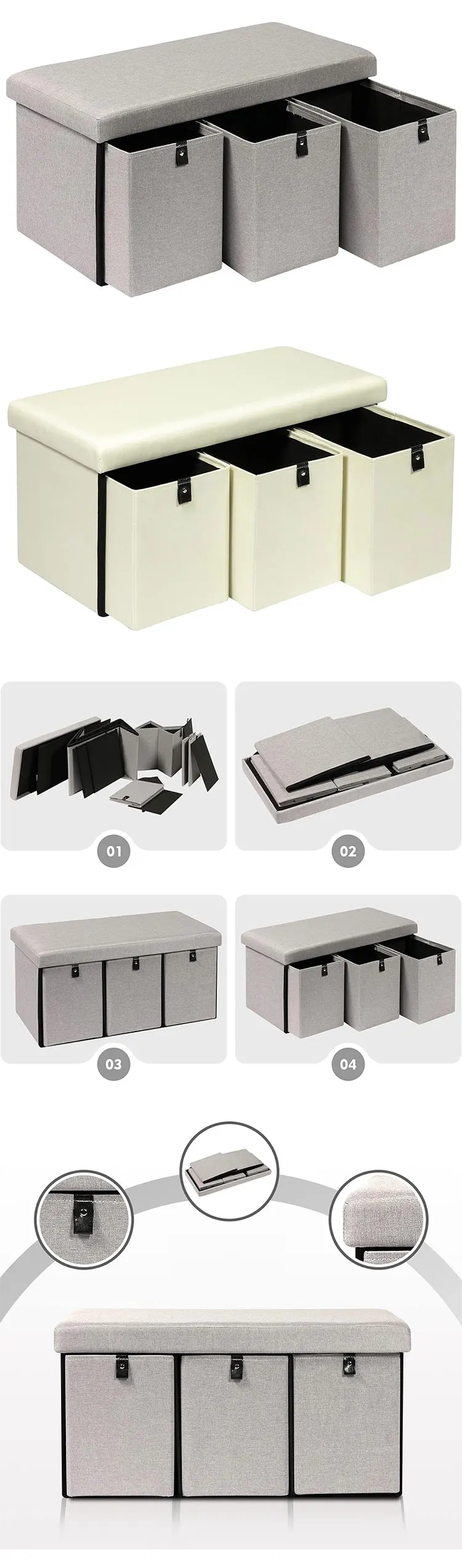 Luxury Space Saving Living Room Folding Ottoman Storage Footrest Stool ...