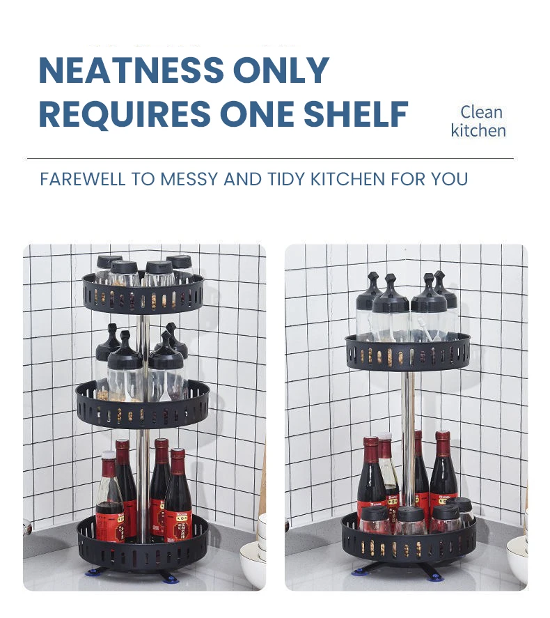 360 Turntable Rotating Kitchen Spice Bottle Rack Rolling Shelf ...