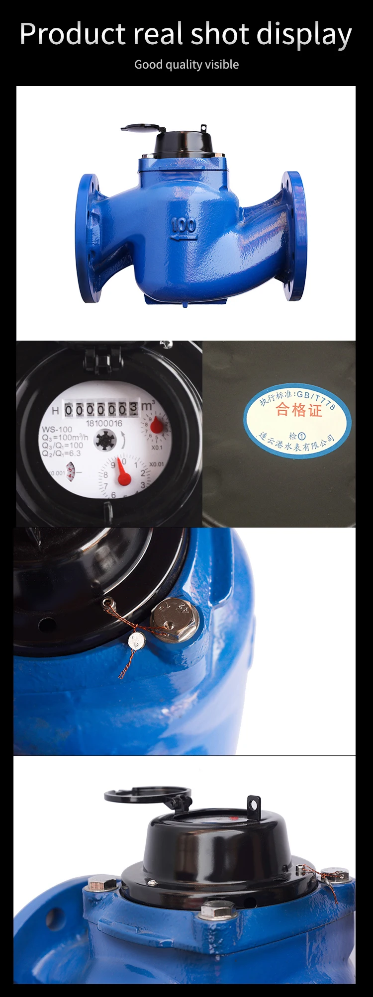 Large Diameter Dn40-200 Vertical Woltmann Water Meter Removable Dry ...