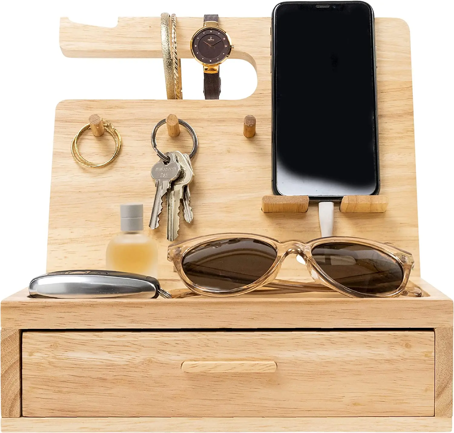 Wood Desk Nightstand Organizer - Perfect for Cell Phones