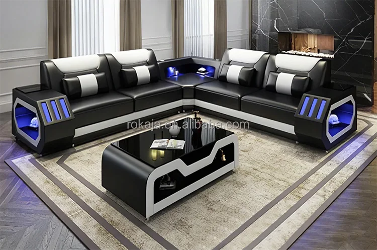 Luxury Living Room Sofa Set - Modern LED Light Sectional