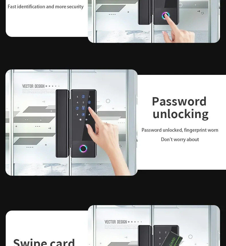 Locstar Intelligent Home Digital Electronic Glass Door Lock Wifi Tuya App Card Fingerprint ...
