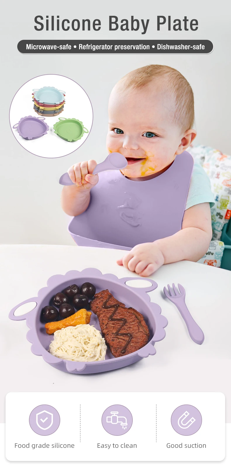 Newsun Sheep Shape Baby Led Weaning Plate Feeding Utensils Set Silicone ...
