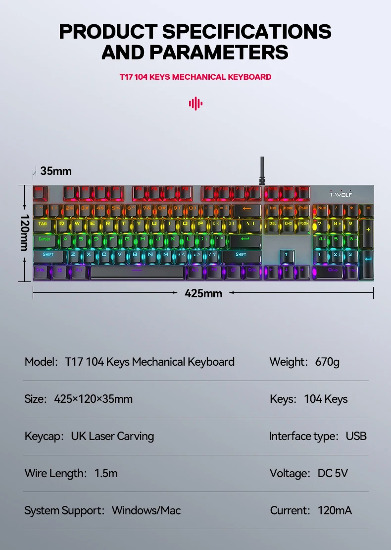 Twolf Hot Sale Rgb Wire Mechanical Keyboard With Multimedia Keycap And ...