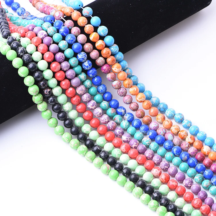 Natural Round Stone Beads Colorful Imperial Jasper Stone Loose Beads ...