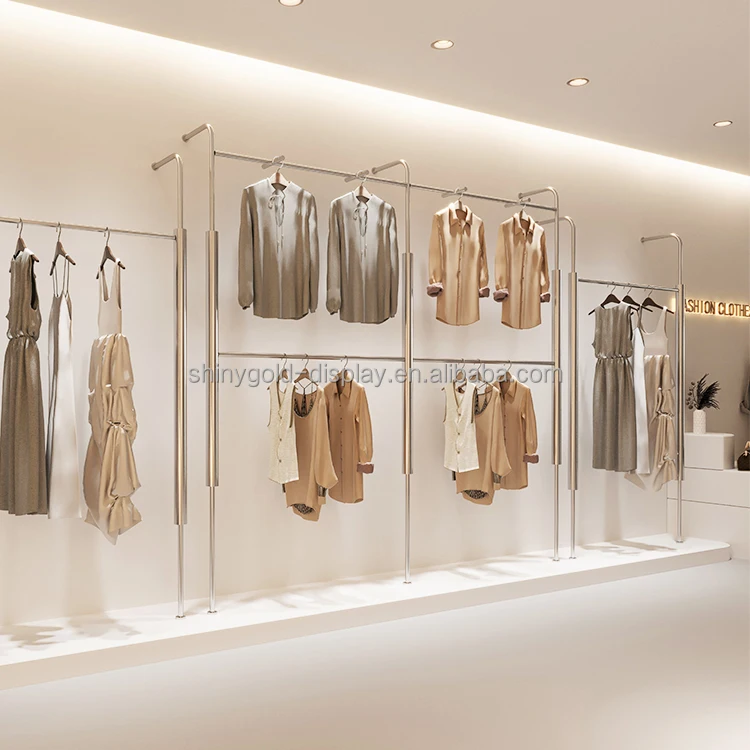 Modern Design Garment Rack 2 Tiers Stainless Steel Fixtures Clothes ...