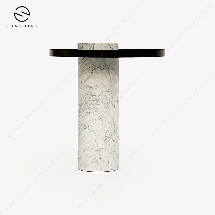White Marble Base Round Sofa Table Tray,Mid Century Carrara Marble Armchair Cylinder Pillar ...