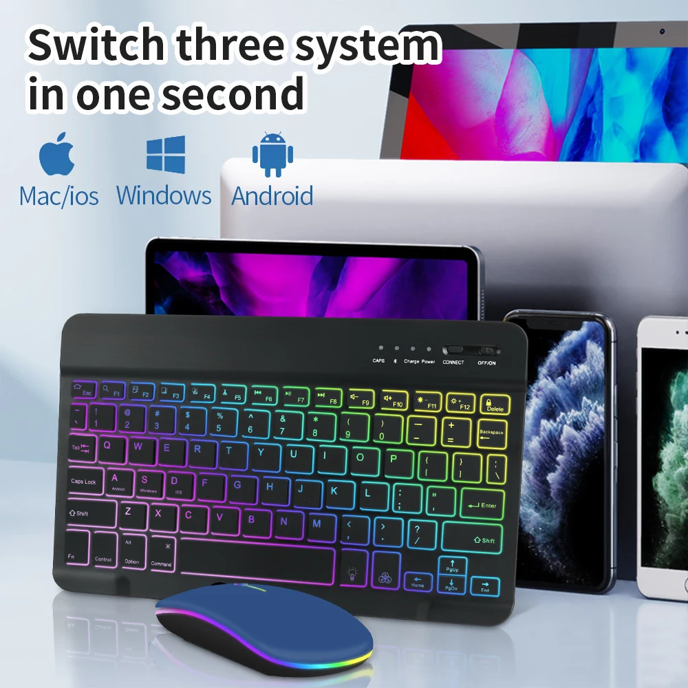 Rgb Colorful Led Light Bt Wireless Keyboard And Mouse Set Wireless ...