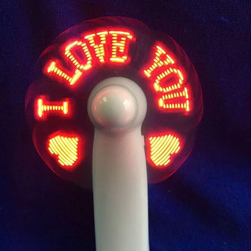 USB LED Custom Message Mini Handheld Fan - Programmable Light up Fan