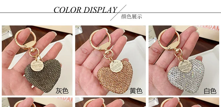 Luxury Multi-color Love Heart Keychain Full Rhinestone Alloy Key Rings ...
