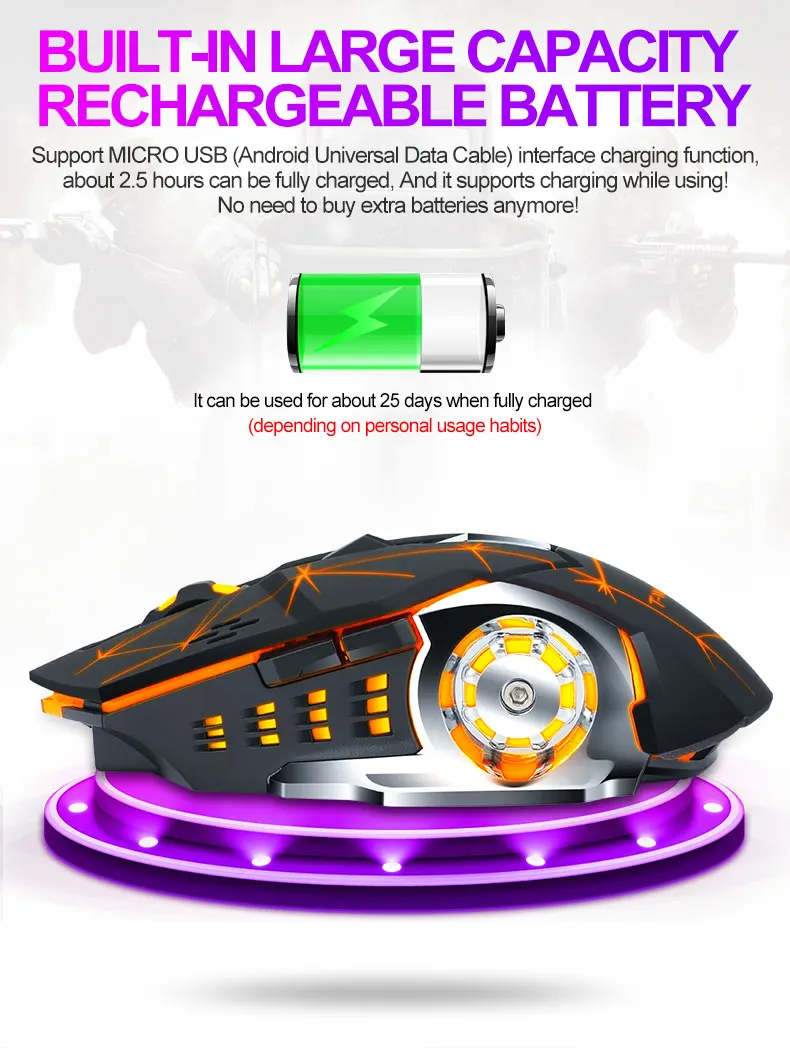 T-WOLF Rechargeable Computer Mouse Rgb 2.4G Wireless Gaming Mouse ...