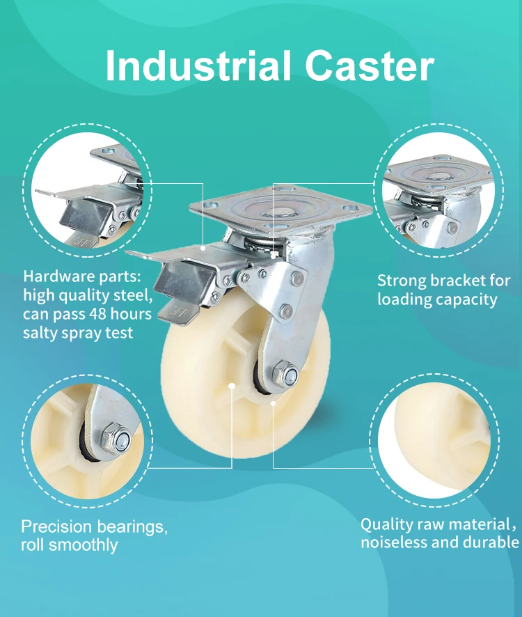 Factory White Heavy Duty Large Caster Wheels With Lock Brake 4" 5" 6" 8 ...