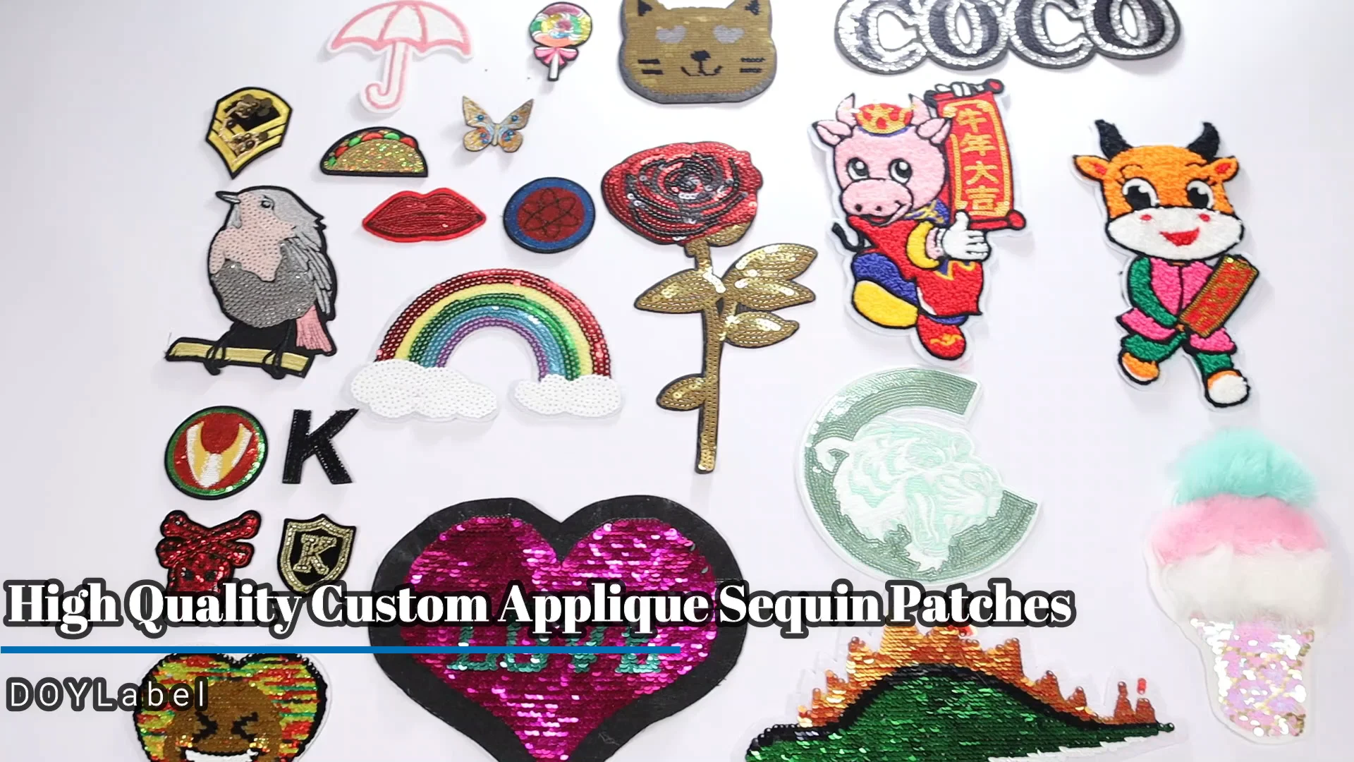 High Quality Iron On Custom Eyes Shape Logo Design Sequin Embroidery Patches For Fashion ...