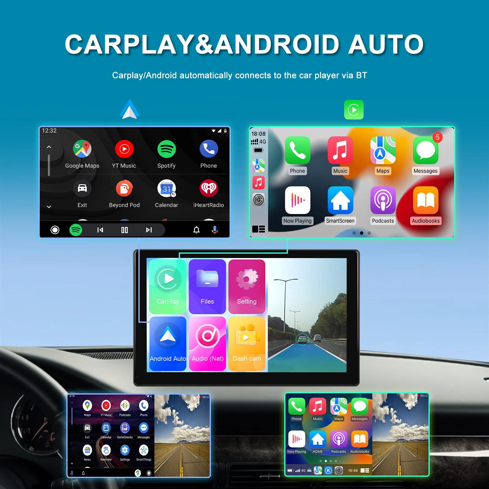 Podofo Portable Carplay Smart Screen - 9 Inch Android Auto