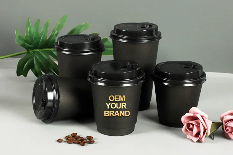 Custom Printing Logo Cup Biodegradable Disposable Black Double Coated ...