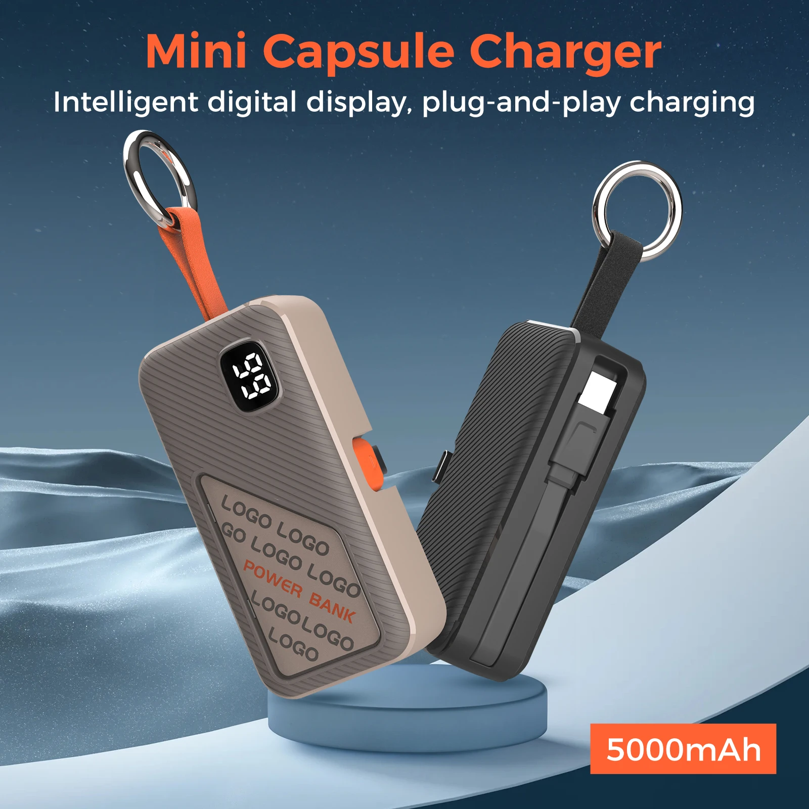 OEM Logo New Design 5000mah Power Bank Keychain Built-In Cables Mini ...