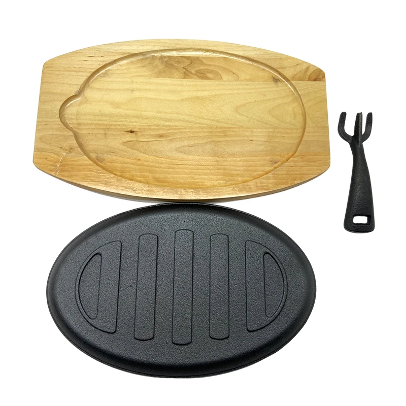 Kitchen Ware With Wooden Tray Base Cookware Sets Fry Grill Pan Cast ...