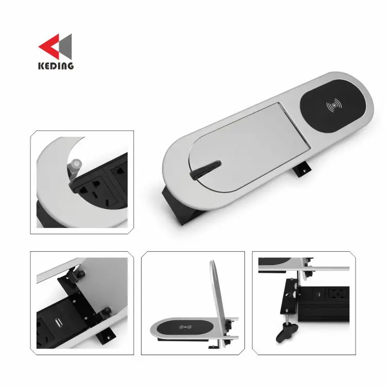Factory End Popular Modern Office Table Plug Wireless Charger Flap ...