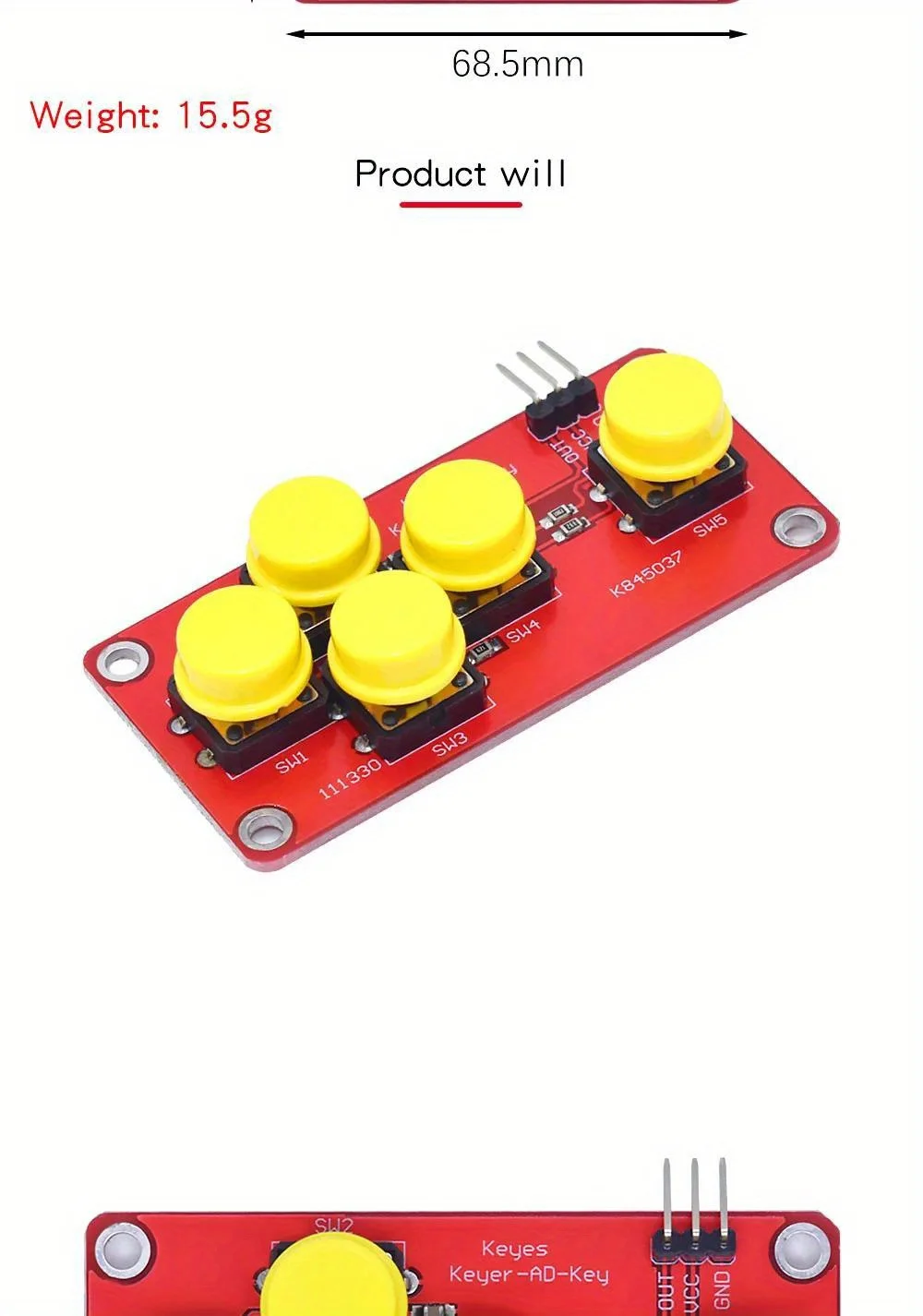 Ad Keyboard Simulate Five Key Module Analog Button For Arduino Sensor ...