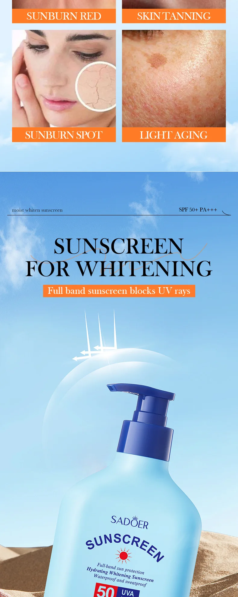 Natural Soothing Sun Cream Spf50+ Pa+++ Lightweight Daily Sunblock ...