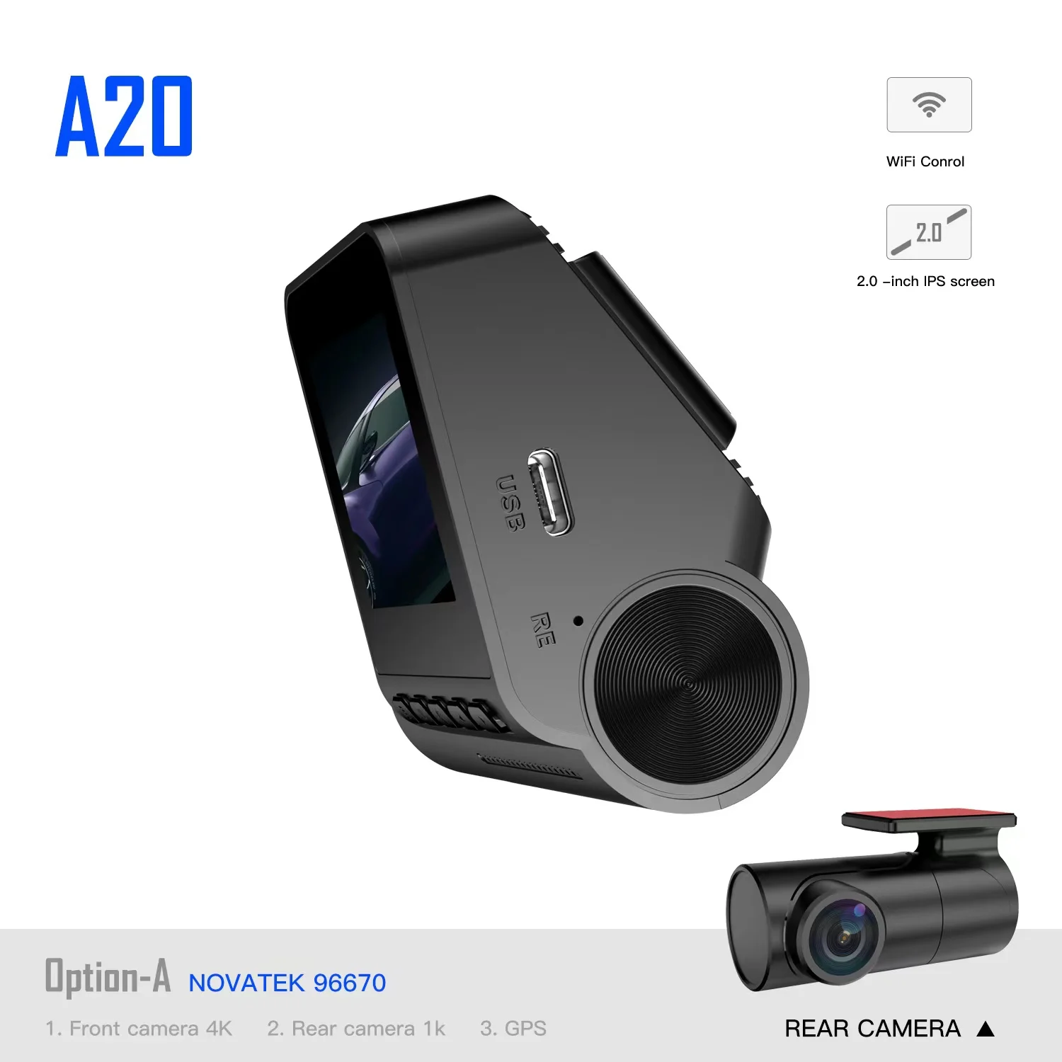 2 Inch Mini Dual Front And Rear Smart Dash Camera 4k Wifi Gps Dual Lens ...