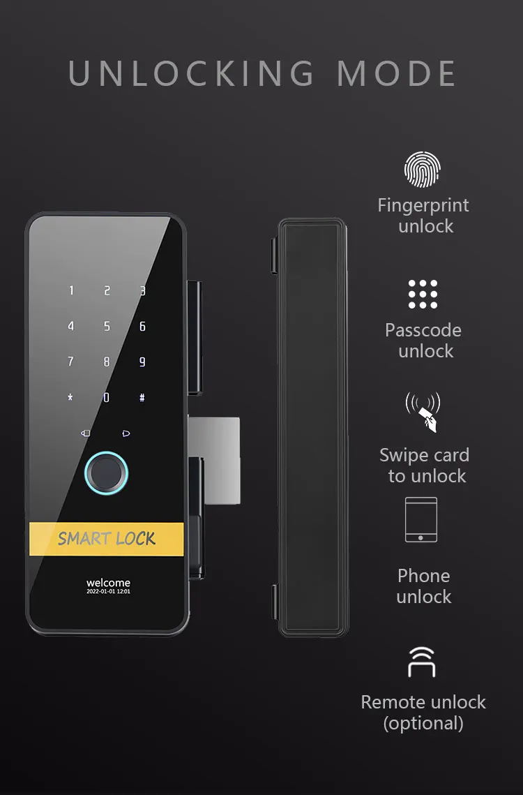 Doorplus Access Control Office Frameless Glass Door Lock Smart ...