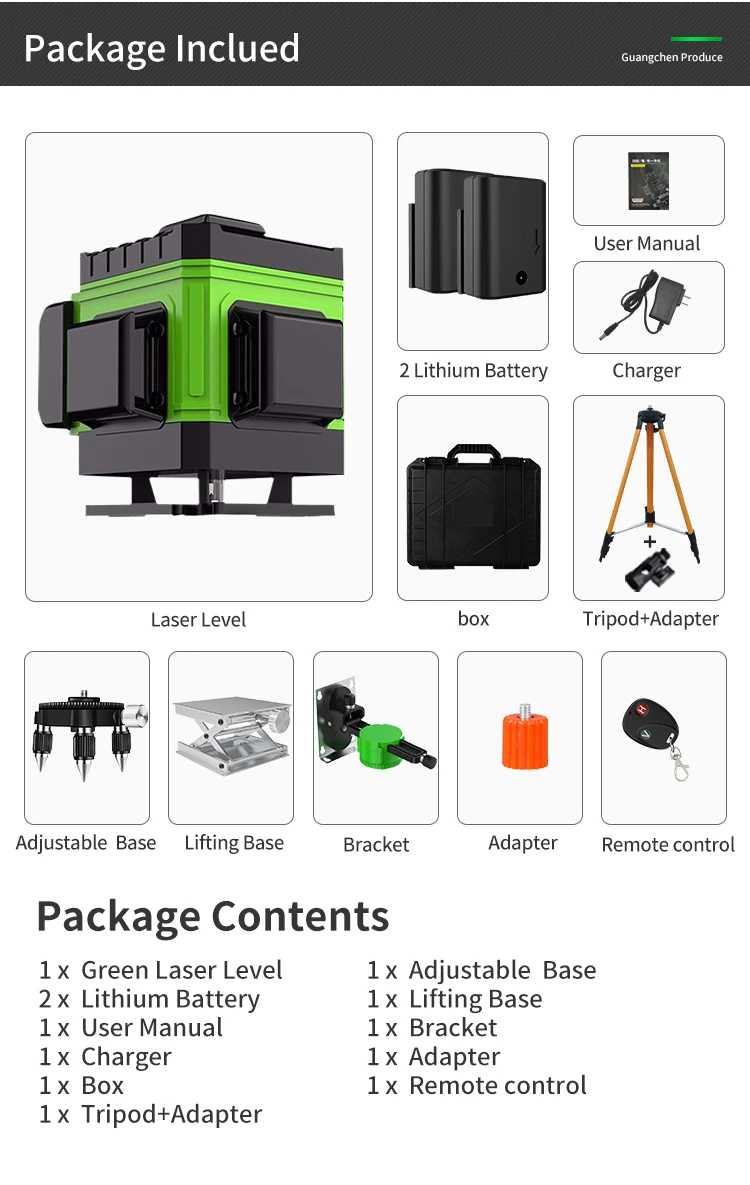 Guang Chen 16 Self-leveling Green Laser Level With 4d Cross Line Laser ...