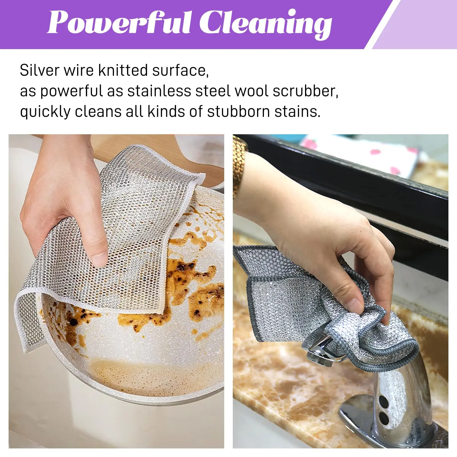 Kitchen Powerful Cleaning Silver Wire Dishwashing Rags Magic Scouring ...