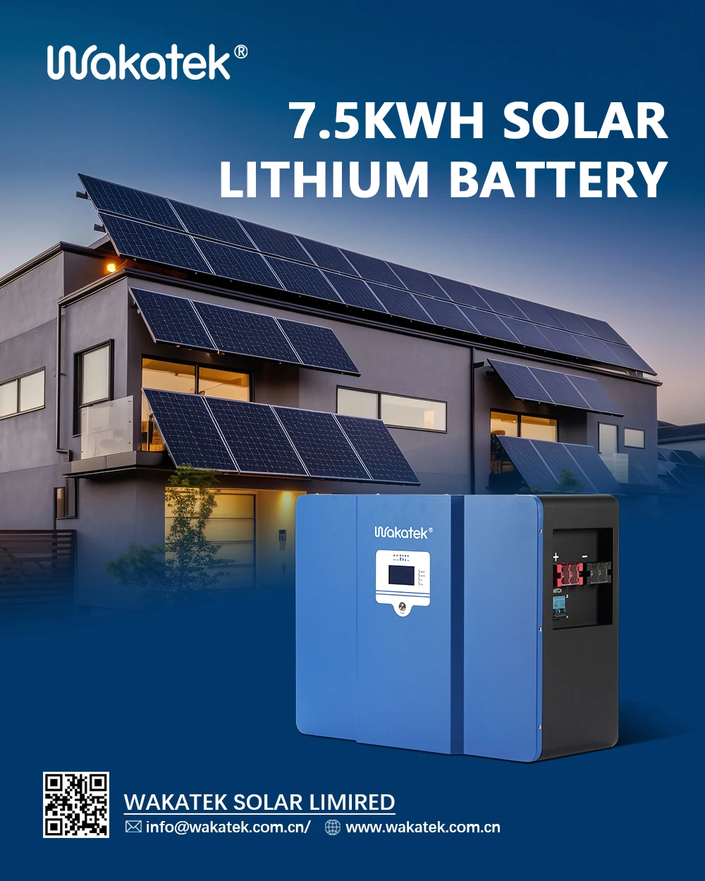 WAKATEK Factory Price Wall-Mounted 7.5KWH Lithium Ion Battery Pack ...
