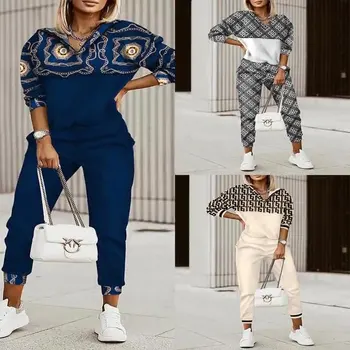 Spring Fall New Women's Two Sets Ladies Casual Sports Long Sleeve Pants Fashion Print 2 Piece ...