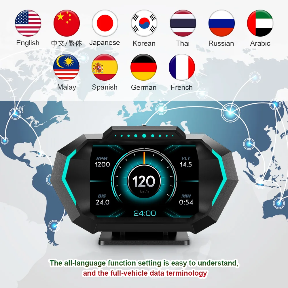 Universal OBD2+GPS HUD Smart Gauge P24 - 11 Country Language Support
