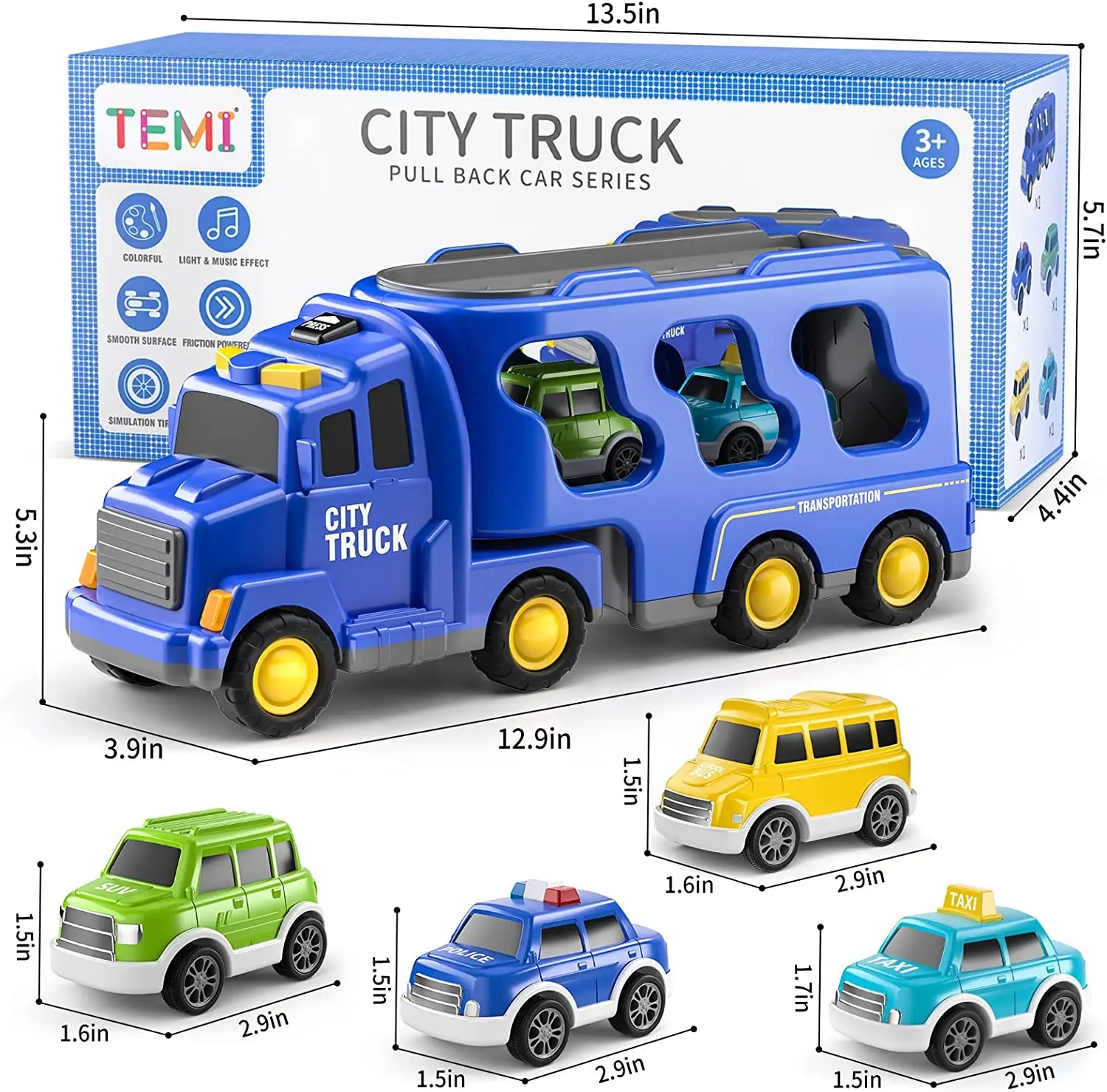 TEMI Truck Transport City Vehicles Toys Kids Toys Car for Boys Toddlers ...