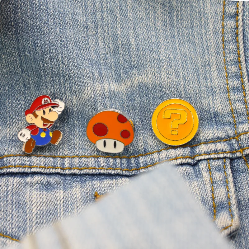Childhood Memory Classic Cartoon Cute Super Mario Bros Green Red Lapel ...