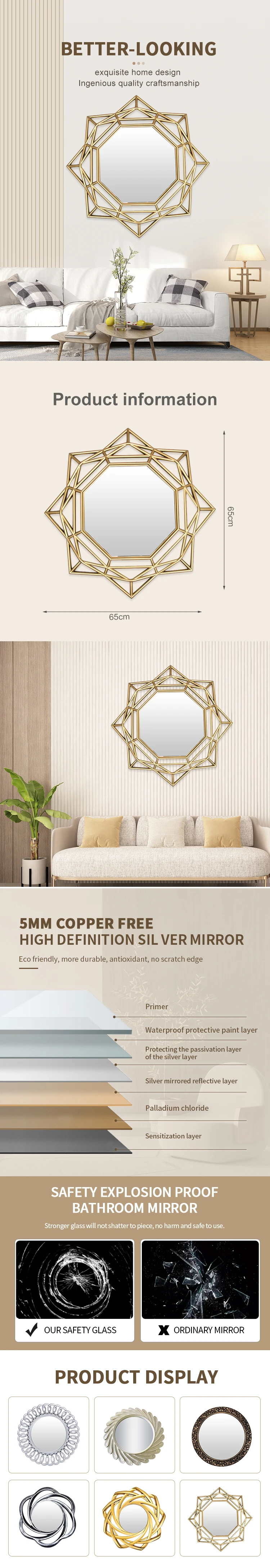 Hot Selling Modern Round Gold Iron Wall Mirror Decoration Living Room ...
