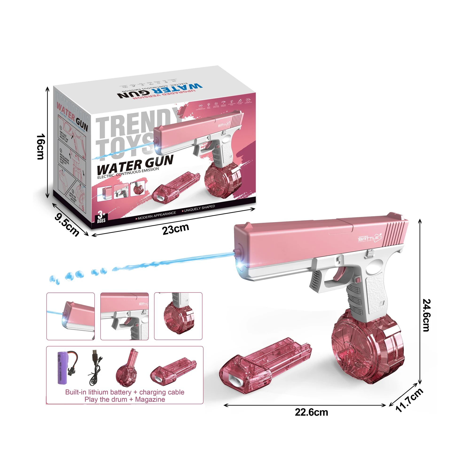 Upgraded Lightweight Electric Water Gun Glock Drum Version For ...