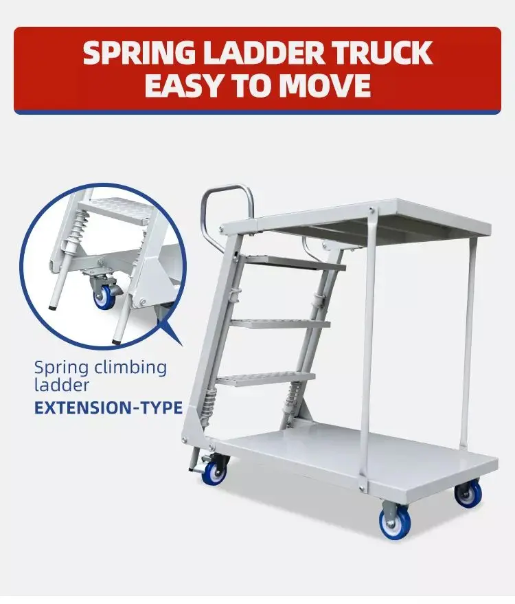 Warehouse Steel Rolling Mobile Step Platform Ladder Cart with Wheels