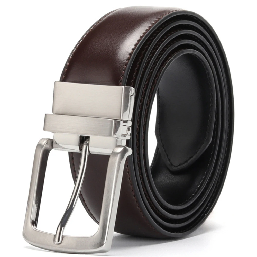 Fashion Cowhide Genuine Leather Double Sided Reversible Buckle Casual ...