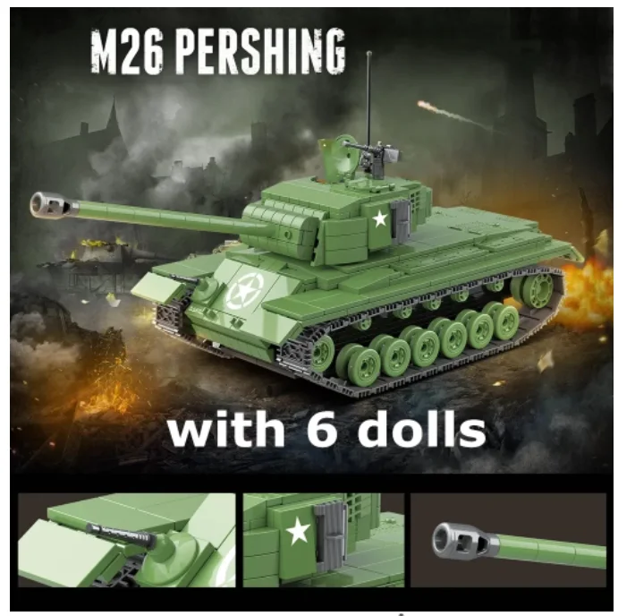 Us Pershing M26 Military Heavy Tank Toy Building Blocks City Bricks Ww2 ...