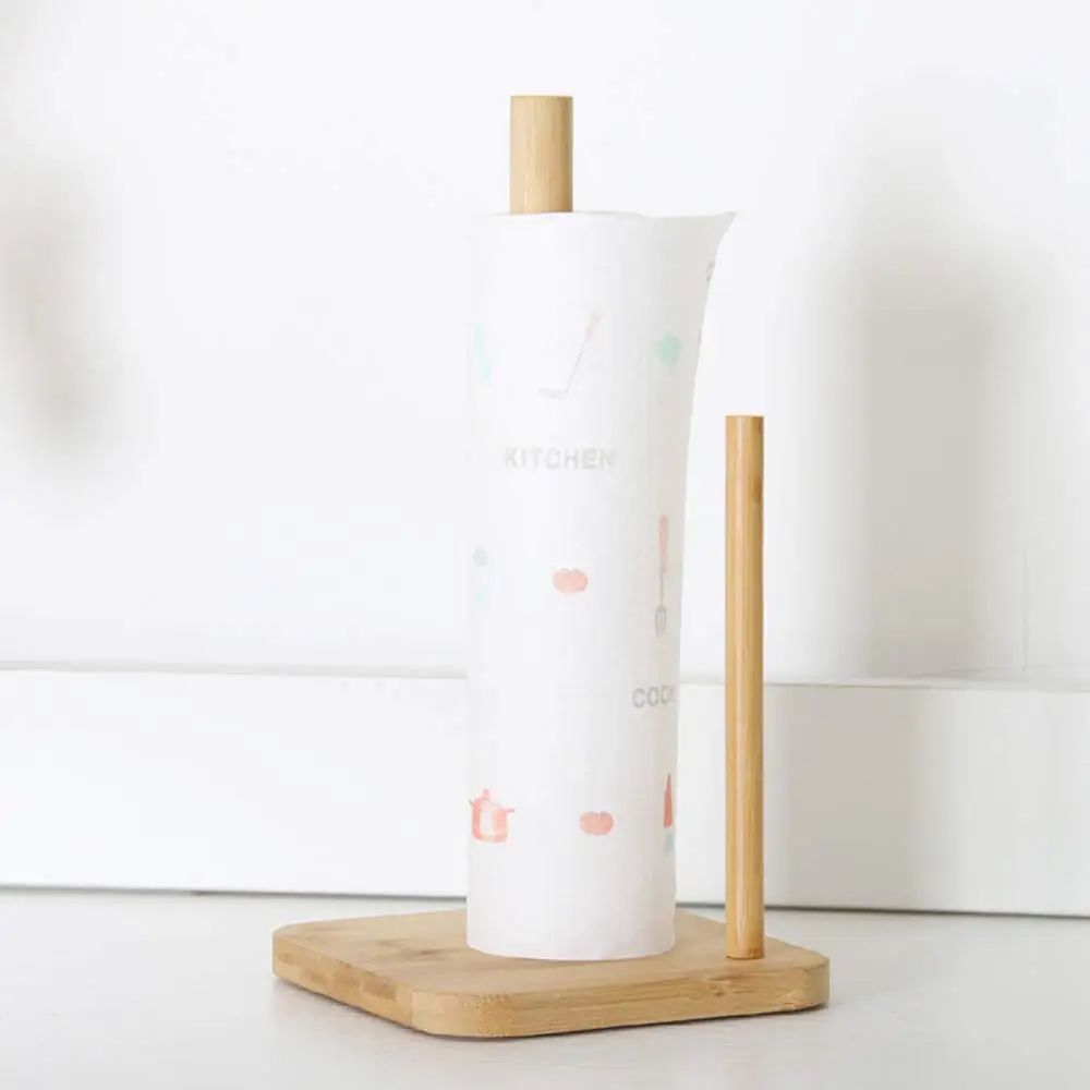 Bamboo Wood Standing Paper Towel Holder Wooden Paper Towel Rack ...