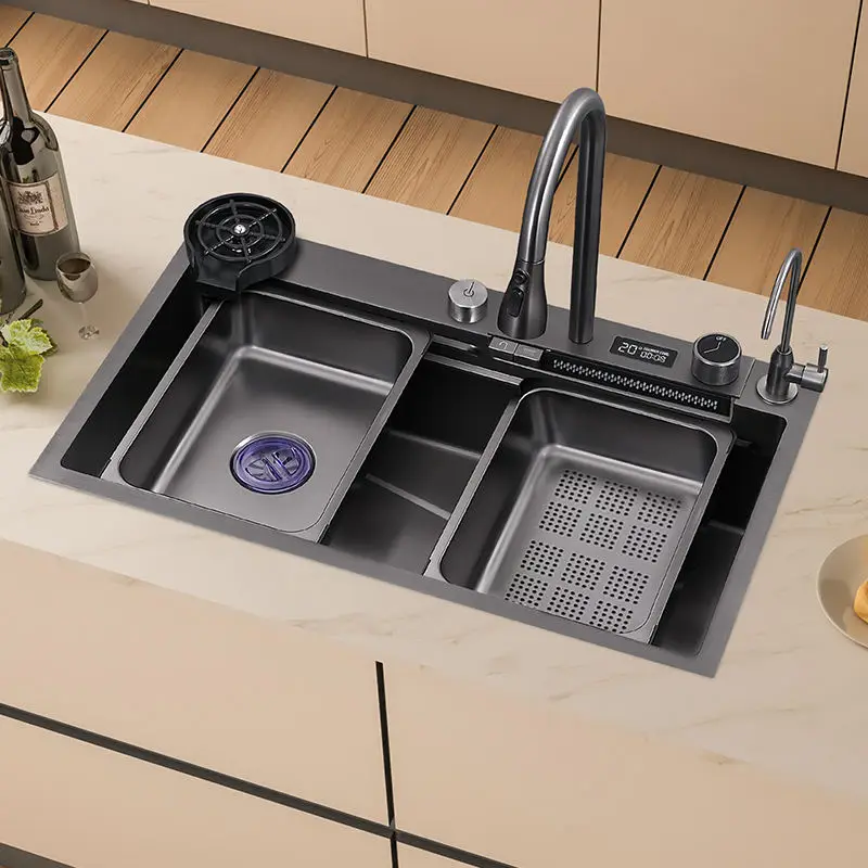 Modern Black Stainless Steel Kitchen Sink with Raindance
