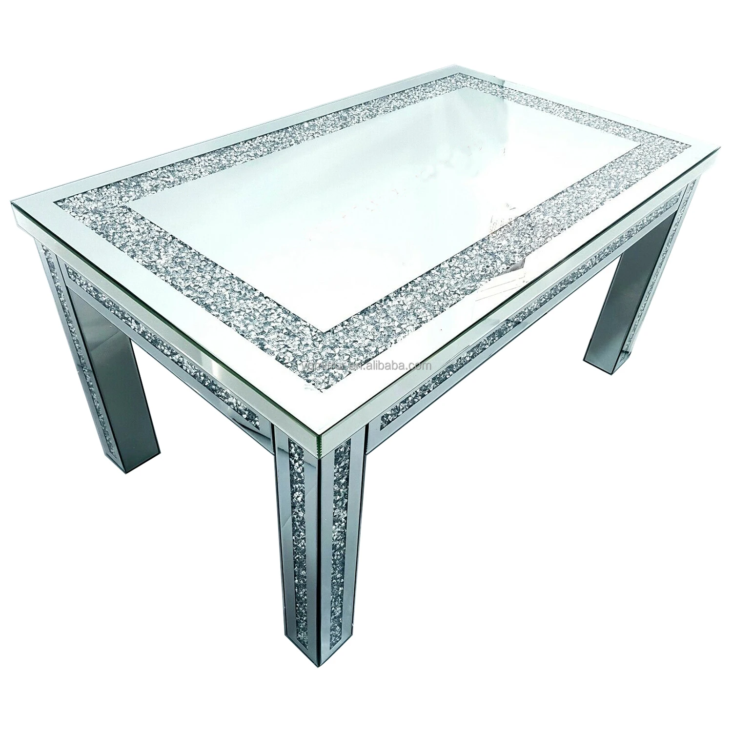 Luxury Rectangular Crushed Diamond Crystal Mirrored Dining Room Table ...