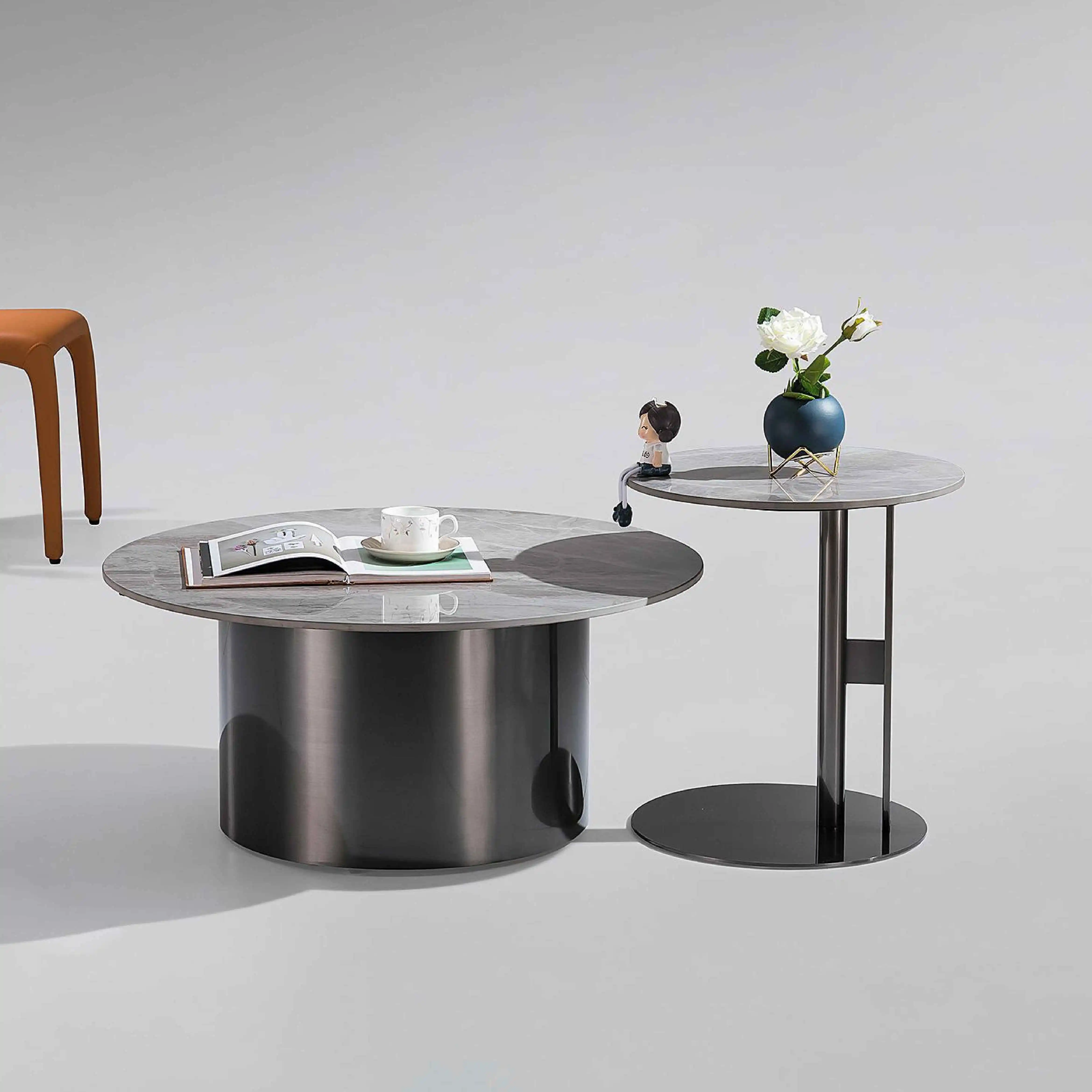 Luxury Modern Round Marble Coffee Table Irregular Shape Rock Slab ...