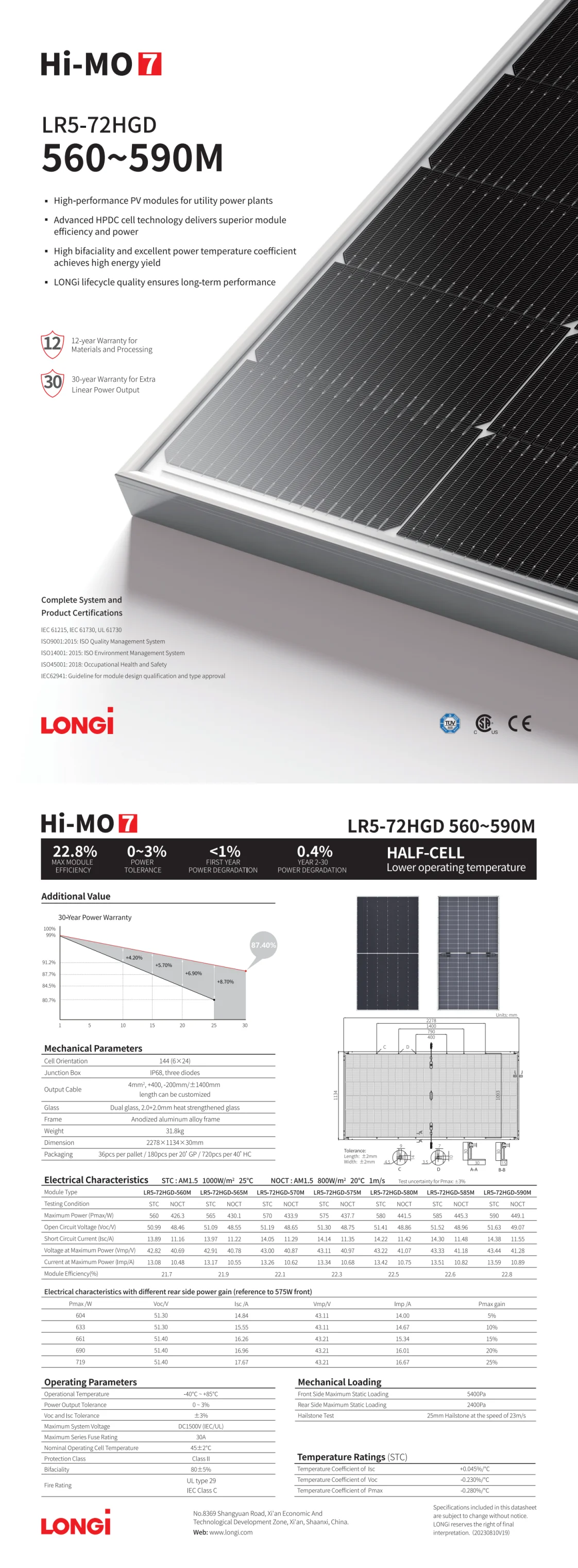 New Solarpanel Longi Hi-mo 7 N-type Bifacial Solar Panel 560w 565w 570w 575w 580w 585w 590w ...