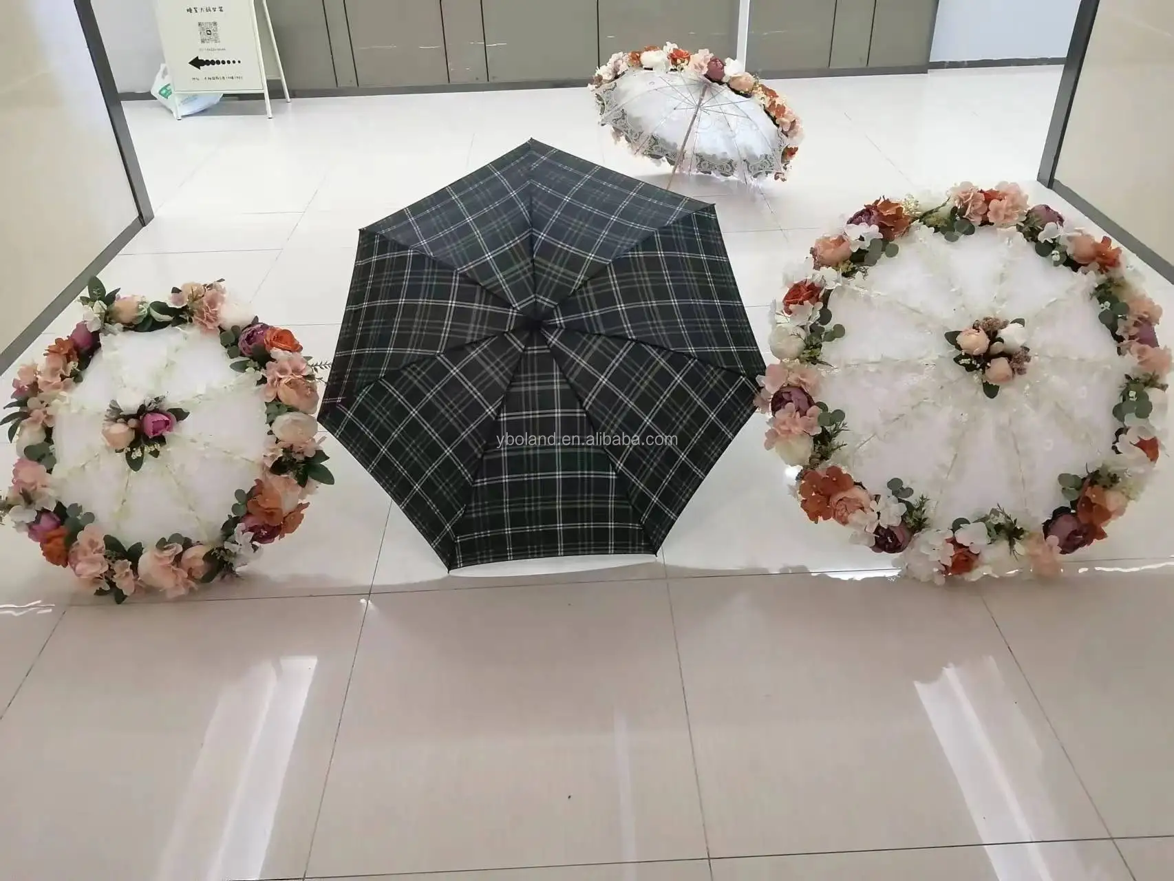 L-FU Customized High Quality Colorful Silk Fake Rose Umbrellas