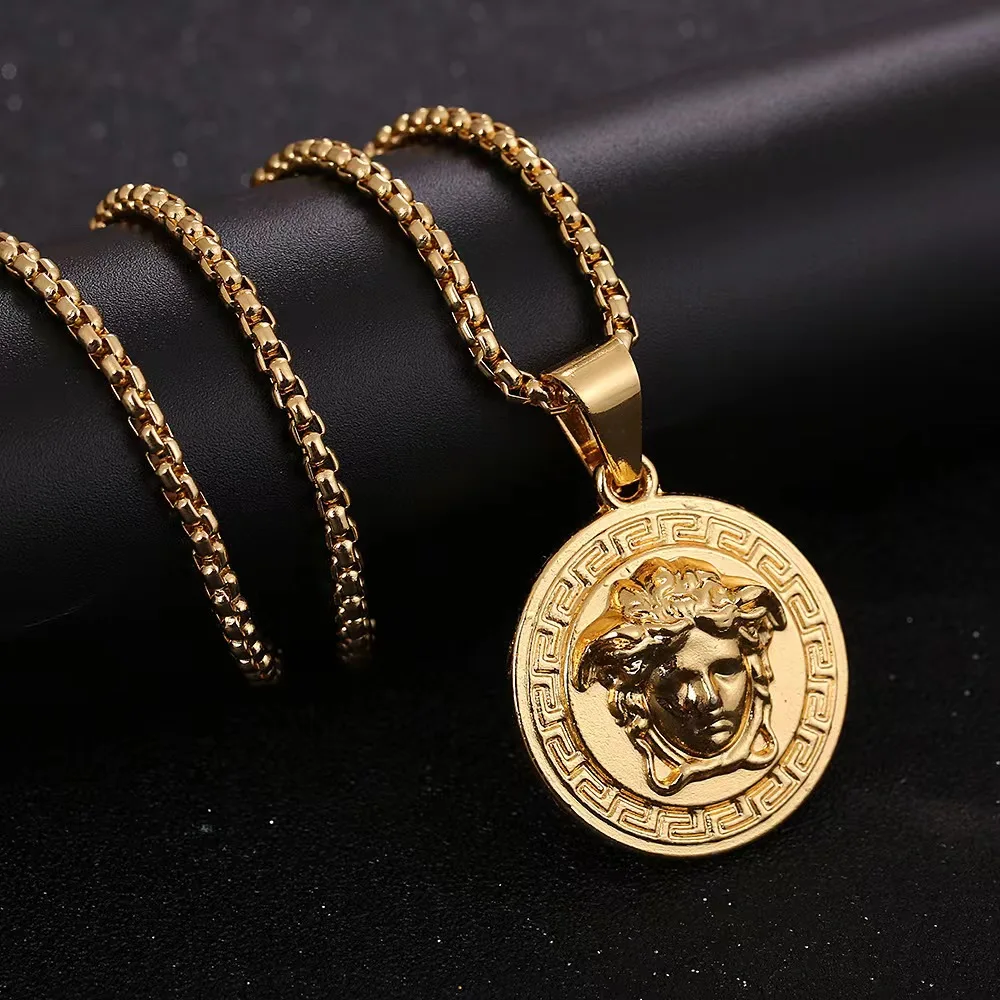 28mm Hip Hop Greek Medusa Face Pendant Necklace Jewelry 18K Gold Plated ...