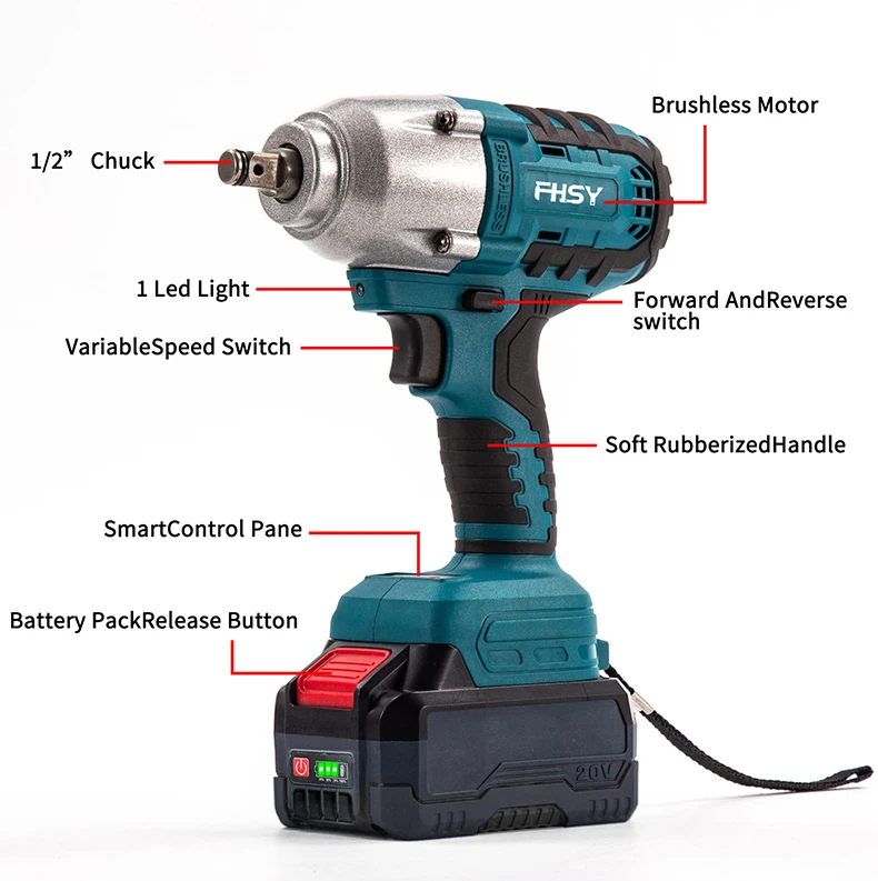 1/2 Inch 800n.m Brushless Motor Lithium-ion 18v 21v Battery Cordless ...
