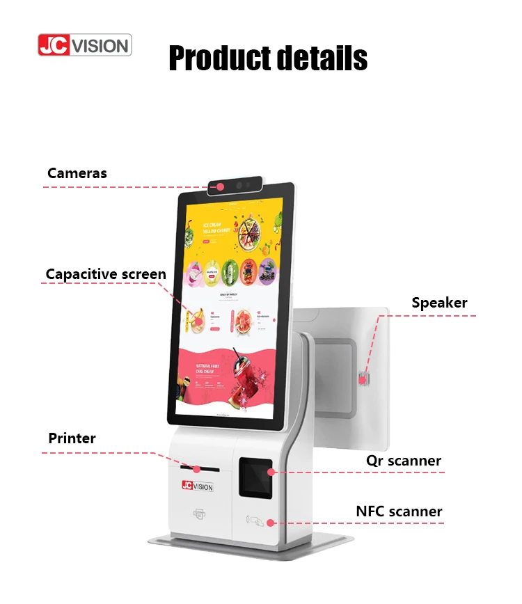 JCVISION 32 Inch Self Service Ordering Machine Touch Screen Stand ...