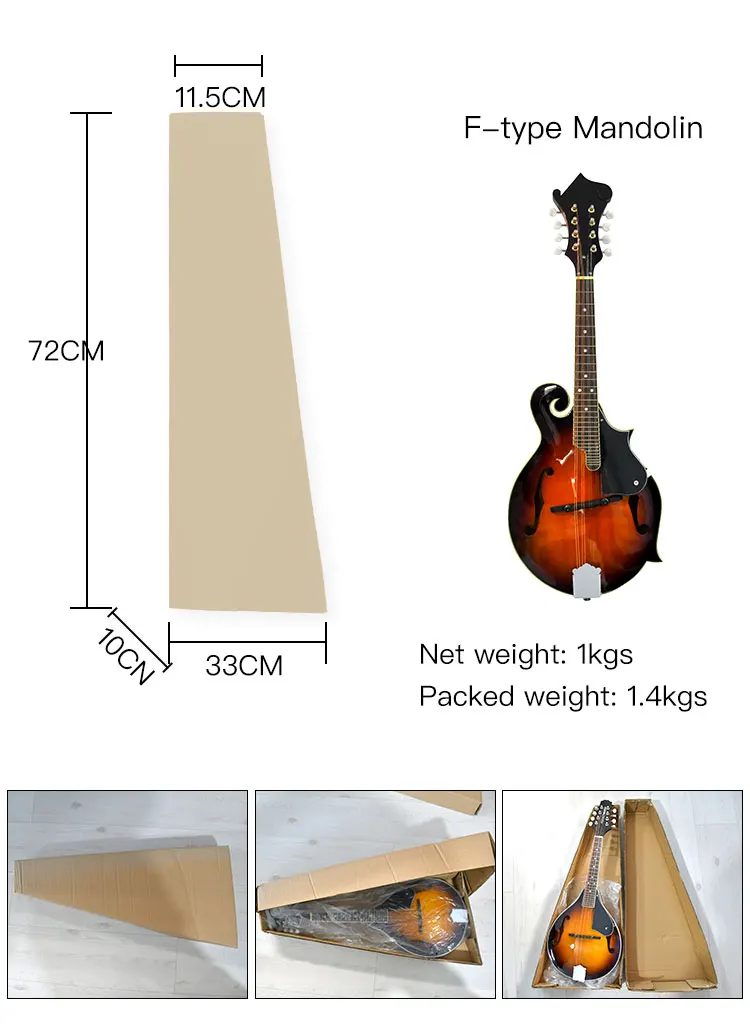 F Style Mandolin Musical Instrument Sunburst Mandoline 8 String ...